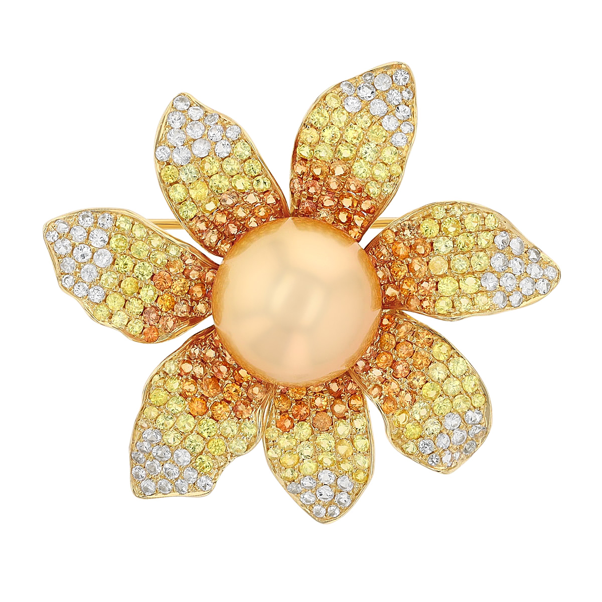 TARA Pearls Golden South Sea Cultured Pearl & Sapphire Pave Brooch in Yellow Gold | PN03-FR24079 ...
