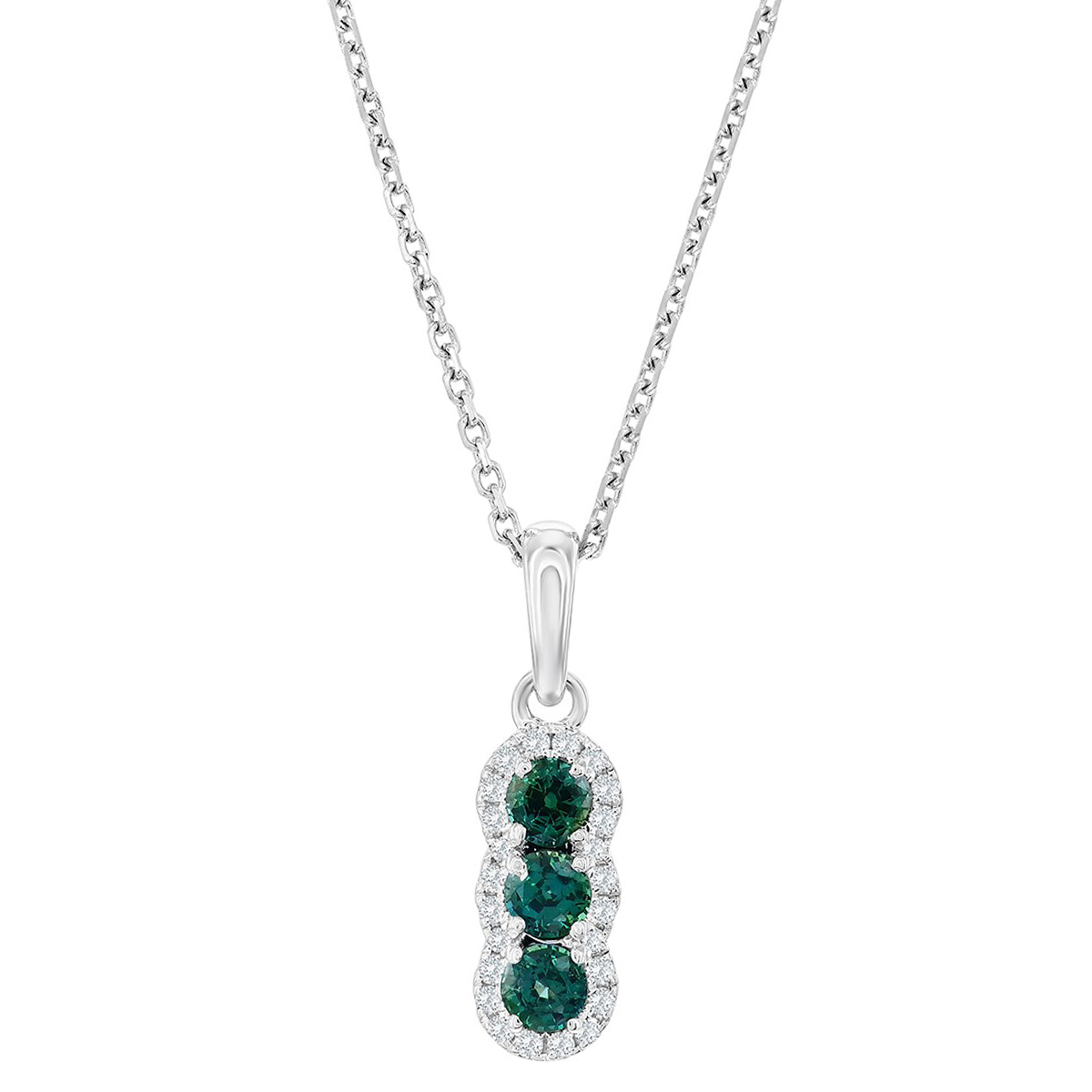 Round Alexandrite Trio & Diamond Halo Pendant in White Gold | Borsheims