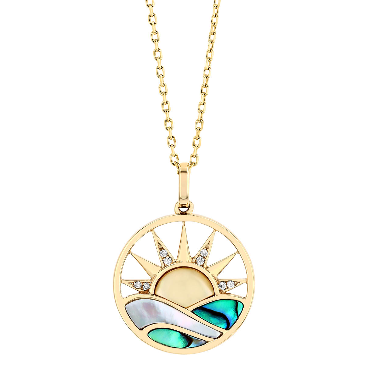 Frederic Sage Mother of Pearl, Abalone Shell & Diamond Sun Pendant in ...