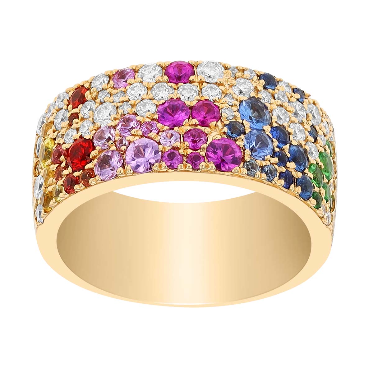 Mixed Gemstone & Diamond Pavé Wide Band Ring in Yellow Gold | Borsheims