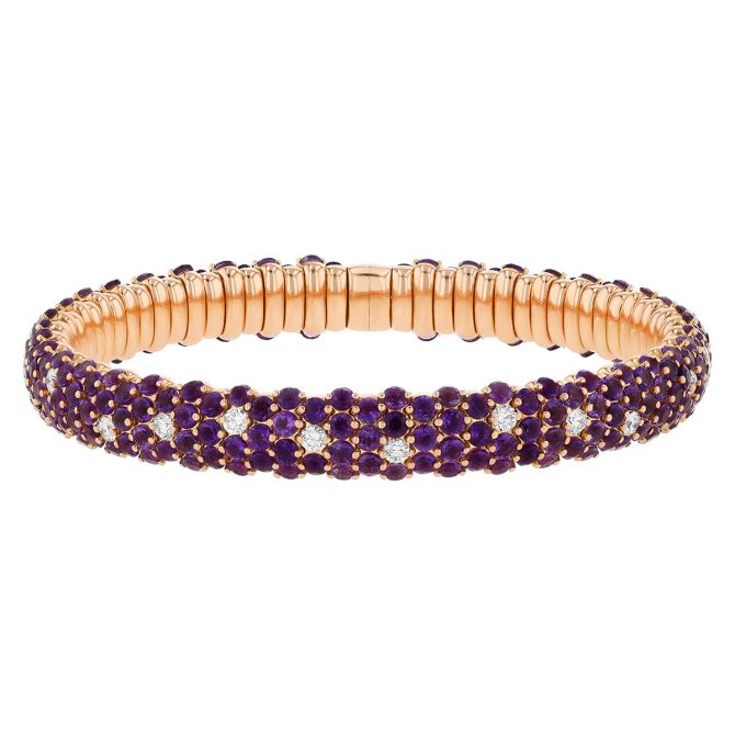 Zydo Amethyst & Diamond Pave Rounded Stretch Bracelet in Rose Gold ...