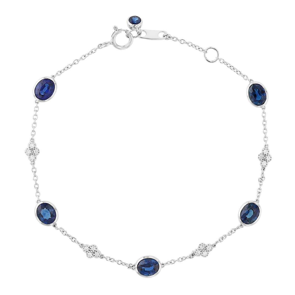 5 Oval Sapphire & Diamond Cluster Station Bracelet in White Gold, 7 ...
