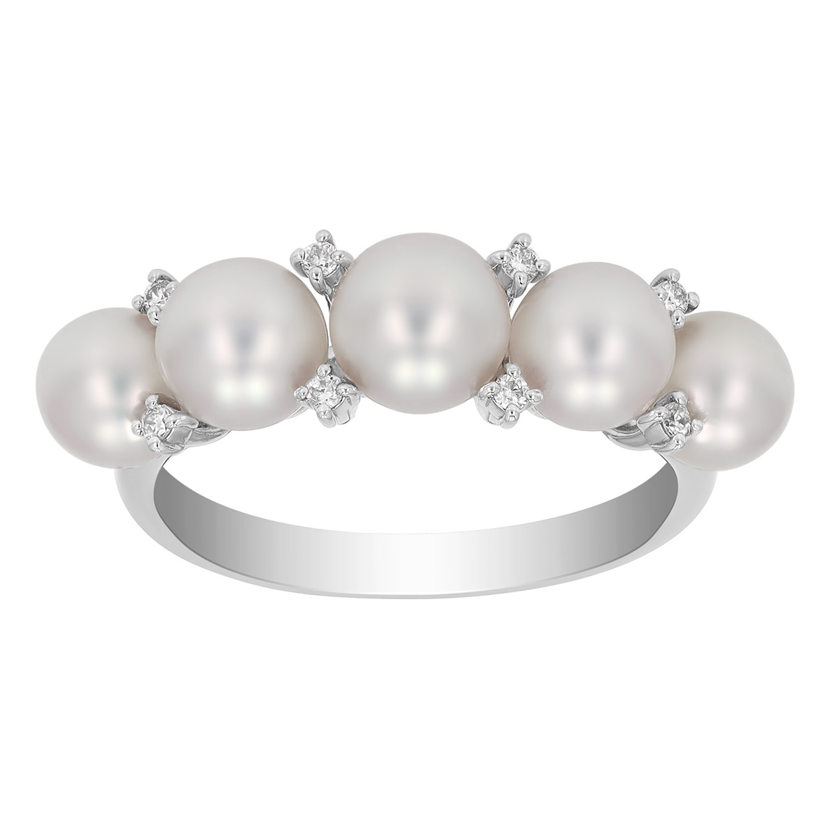 TARA Pearls White Cultured Pearl 5 Stone Ring with Diamond Accents in White Gold | RG24-FR24078 ...