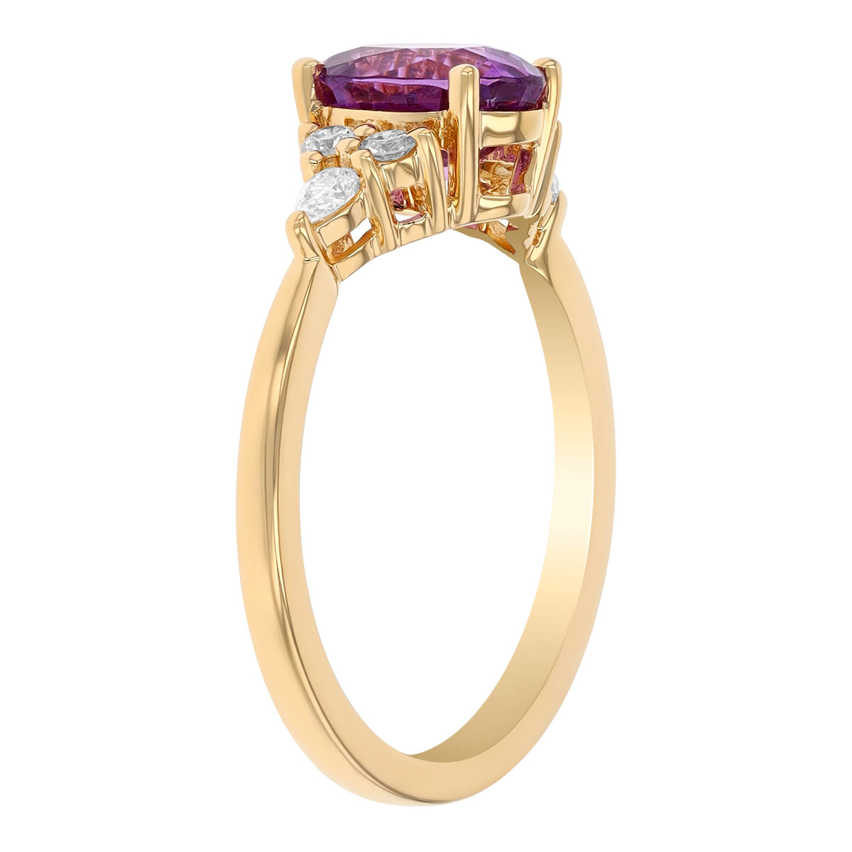 Oval Pink Sapphire & Diamond Cluster Side Stone Ring in Yellow Gold ...