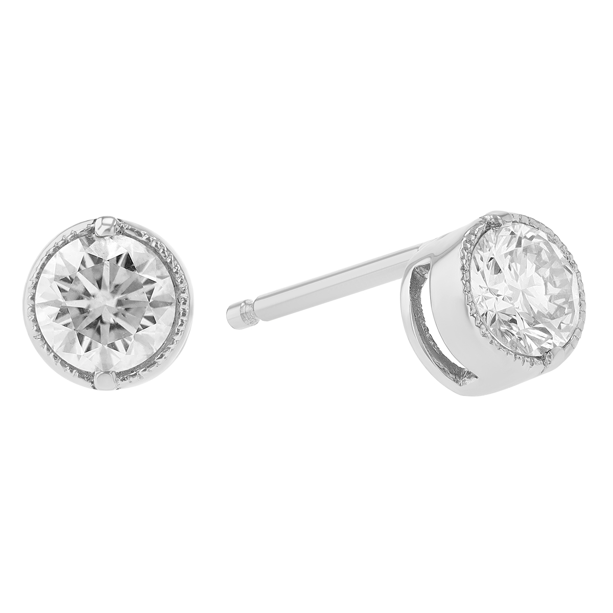 Round Diamond Bezel Set Stud Earrings in White Gold, .62 cttw | Borsheims