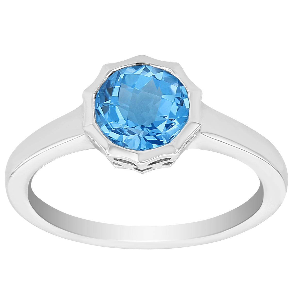Round Checkerboard Blue Topaz Ring with Pointed Bezel in White Gold ...