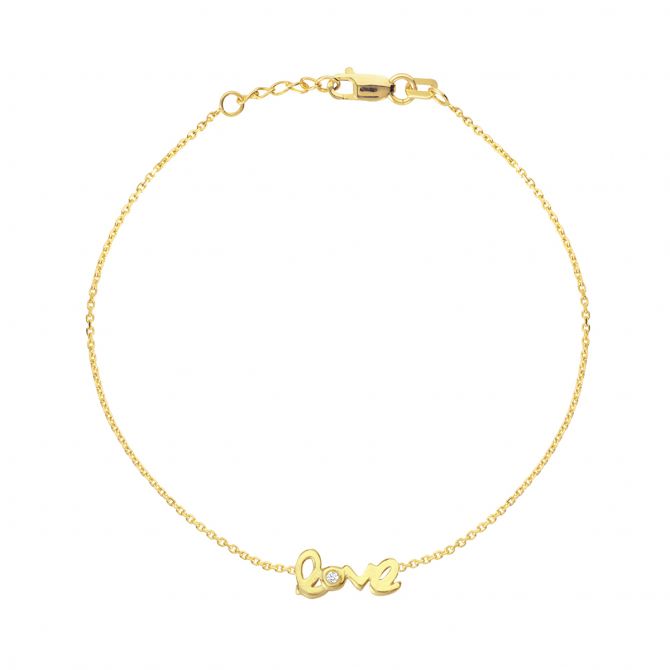 Love Script Bracelet with Bezel Set Cubic Zirconia in Yellow Tone ...