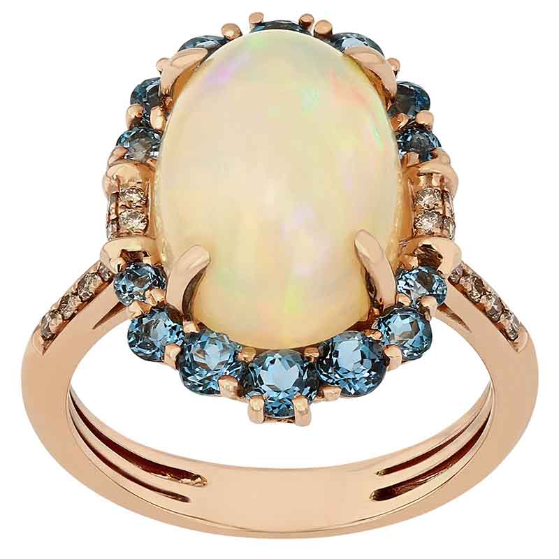 Bellarri Oval Opal Cabochon Cocktail Ring with Blue Topaz & Diamond ... Bellarri Oval Opal Cabochon Cocktail Ring with Blue Topaz & Diamond ...