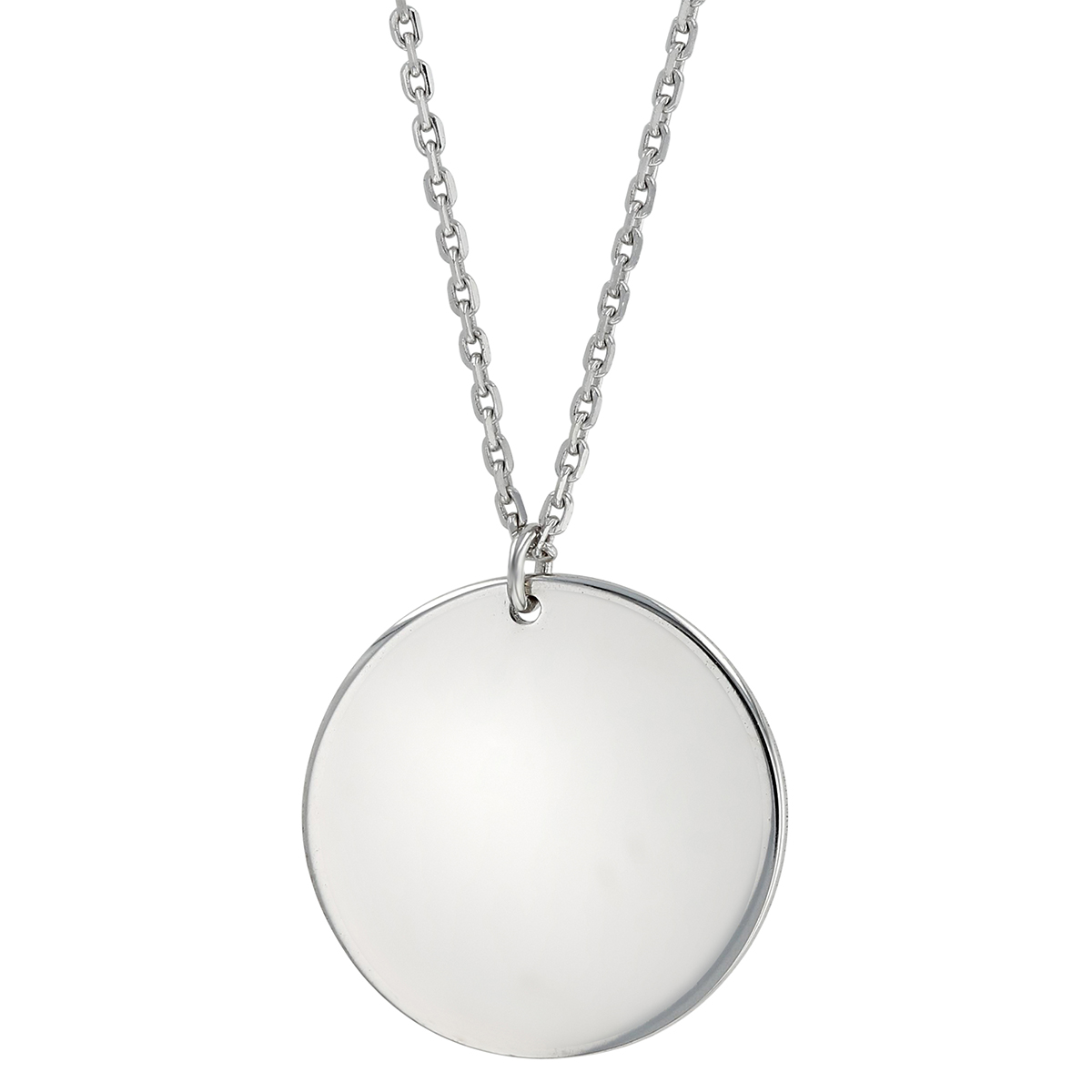 White Gold Polished Plain Disc Pendant, 18" | Borsheims