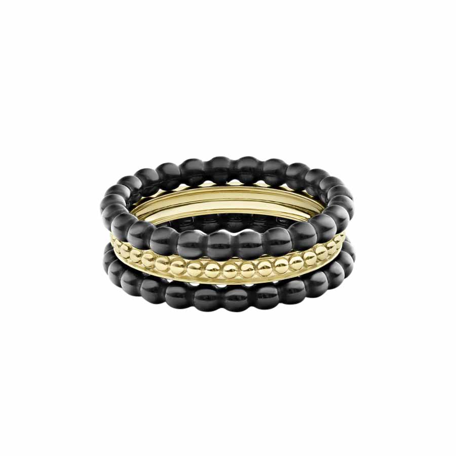 LAGOS Gold & Black Caviar Stacking Ring Set | 02-10289-CB7 | Borsheims