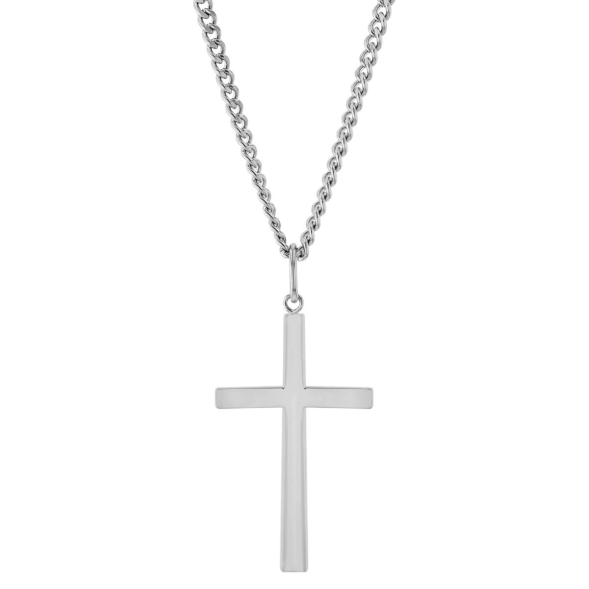 Sterling Silver Square Edge Cross Pendant, 24" | Borsheims