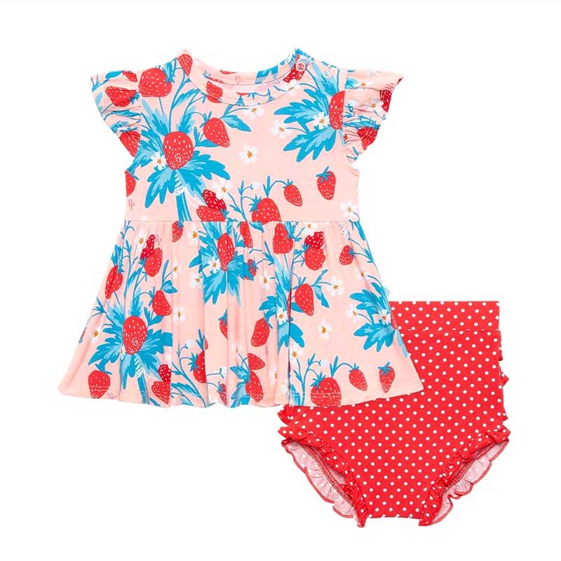 Posh Peanut Strawberry Ruffled Bummie Set, 3-6M | Borsheims