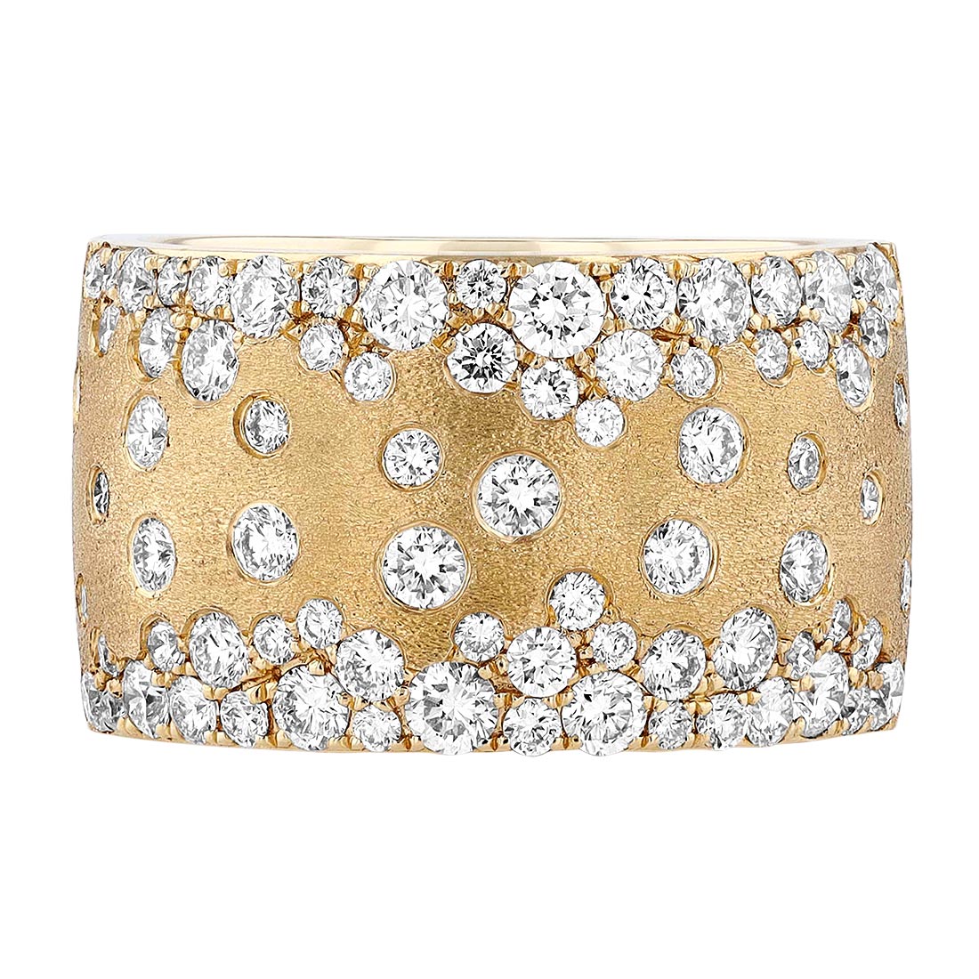 Diamond Flush Set Scatter Inlay Wide Ring in Matte Yellow Gold | Borsheims