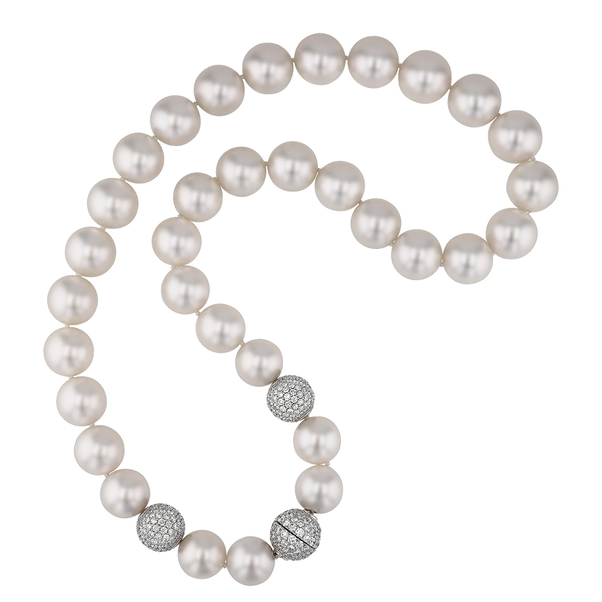 Tara Pearls South Sea Cultured Pearl And Diamond Pave Bead Strand Necklace 185 Str3236w81213w