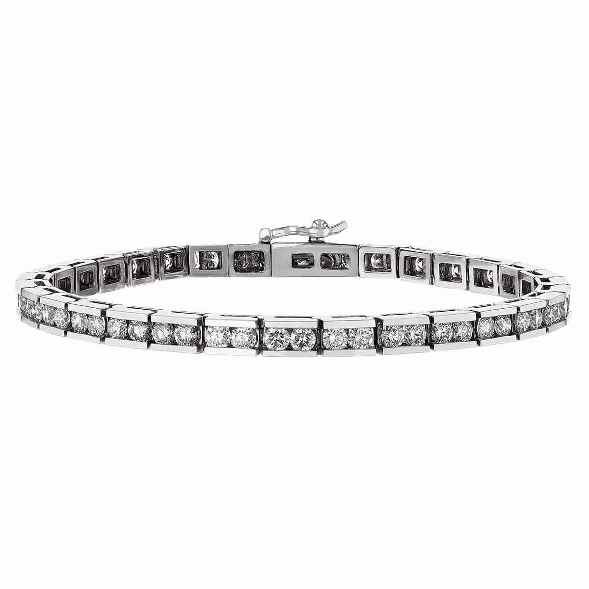 Diamond Channel Set Link Tennis Bracelet in White Gold, 4.05 aptw ...