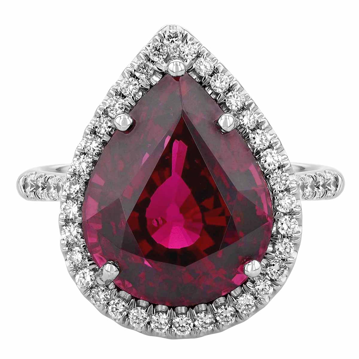 Pear Shaped Garnet & Diamond Halo Cocktail Ring in White Gold | Borsheims