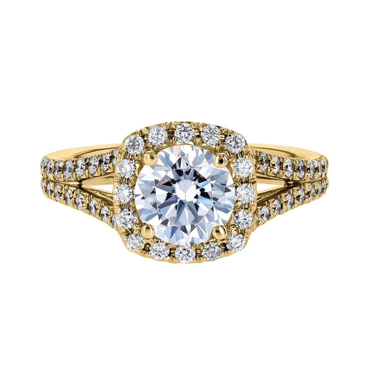 Platinum Diamond Cushion Halo & Split Shank Engagement Ring Setting ...