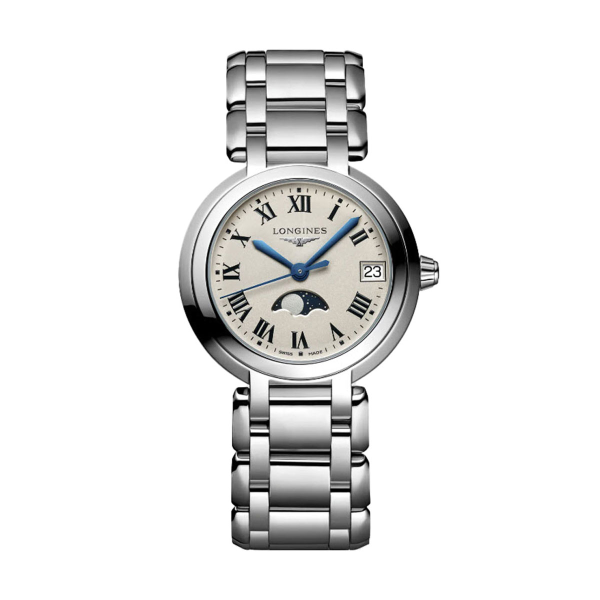 Longines Primaluna 30.5mm Women's Watch, Silver Moon Phase Dial ...