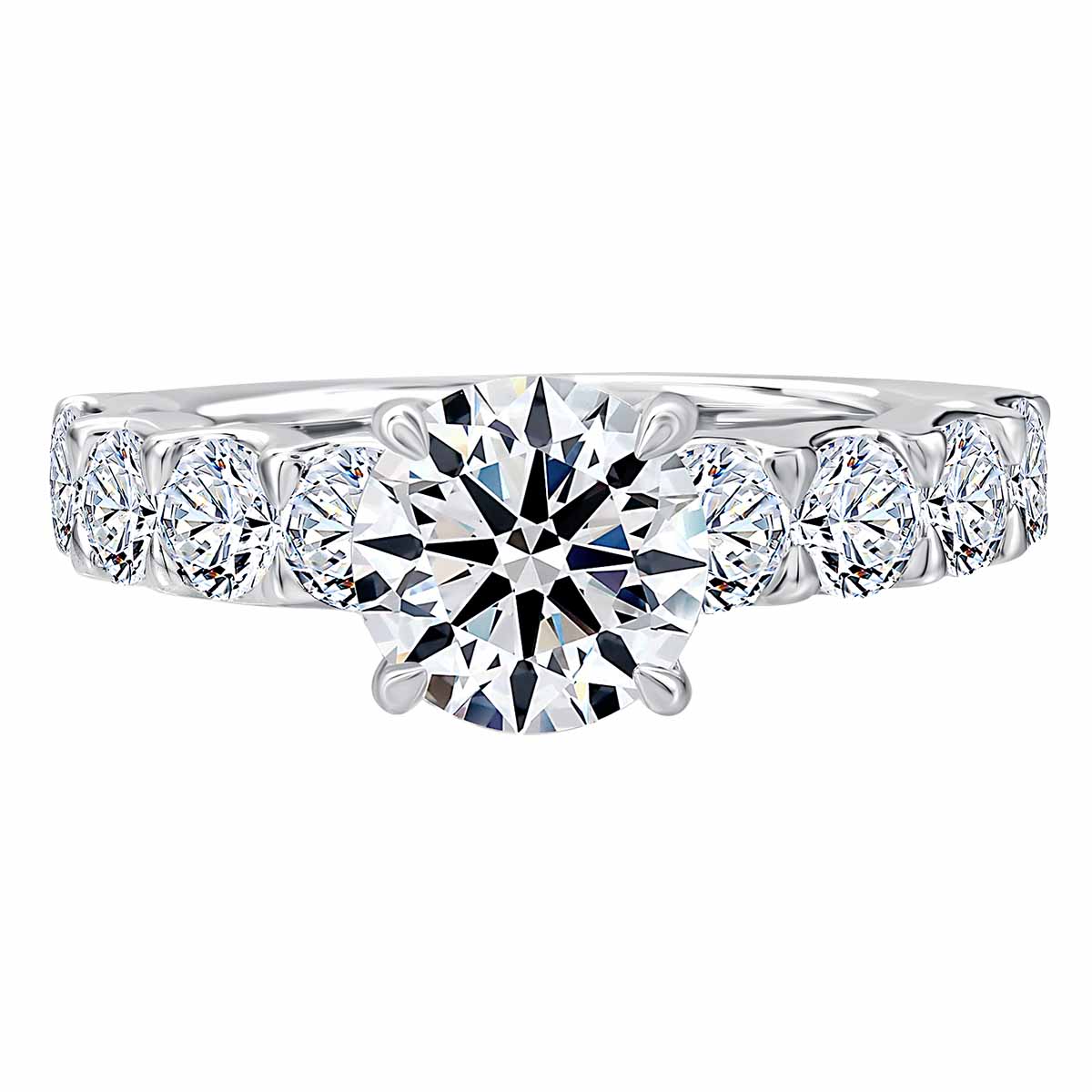 A. Jaffe Round Diamond Side Stone Engagement Ring Setting in White Gold ...