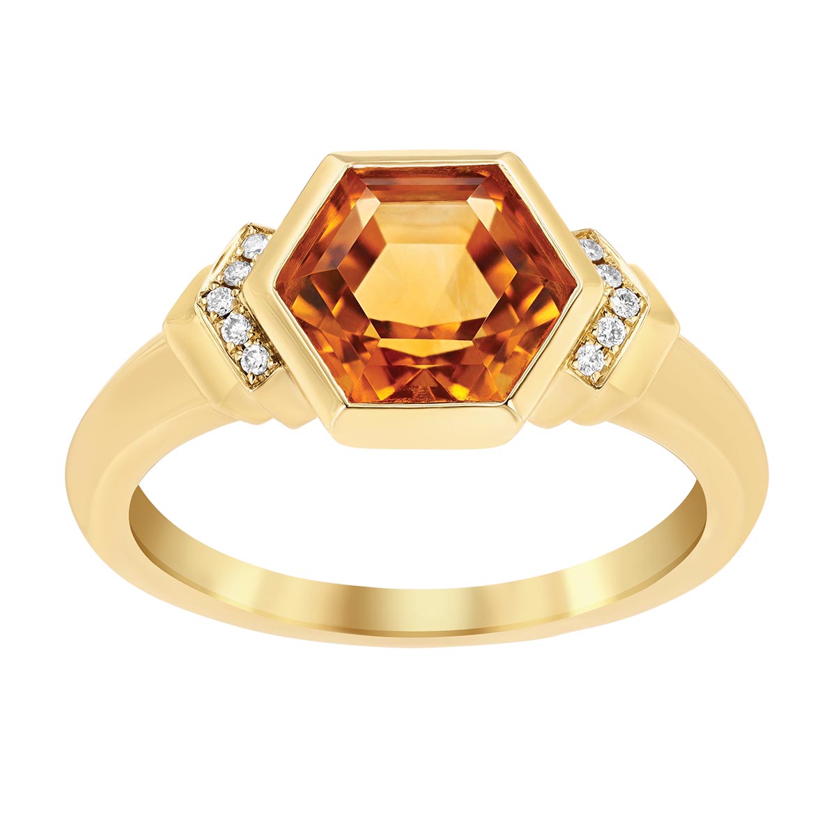 Hexagon Citrine & Diamond Side Stone Ring in Yellow Gold | Borsheims