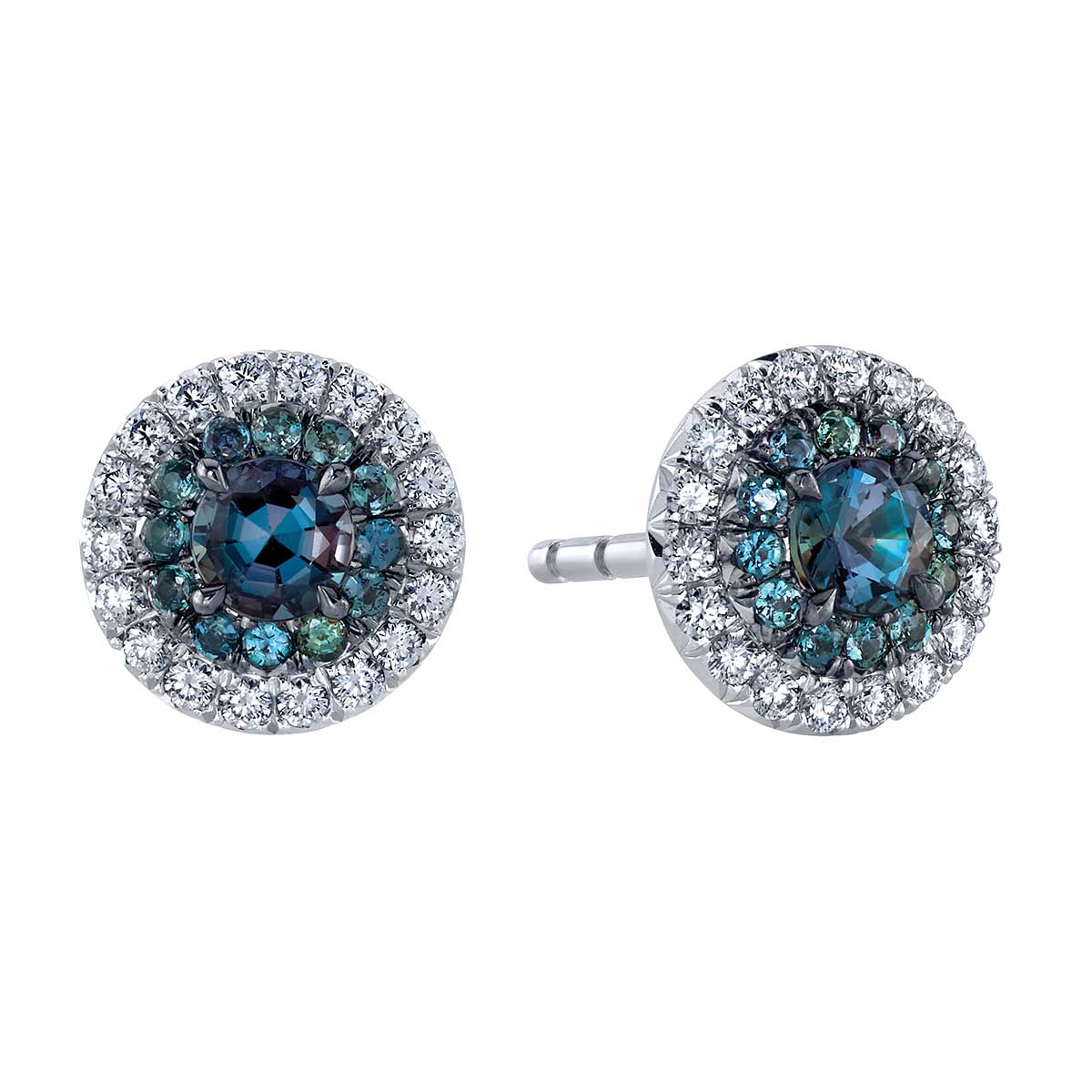 Omi Prive Duet Alexandrite & Diamond Double Halo Stud Earrings in ...