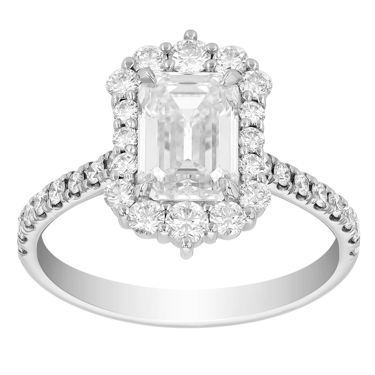 Rahaminov Emerald Cut Diamond & Pointed Halo Engagement Ring in White ...
