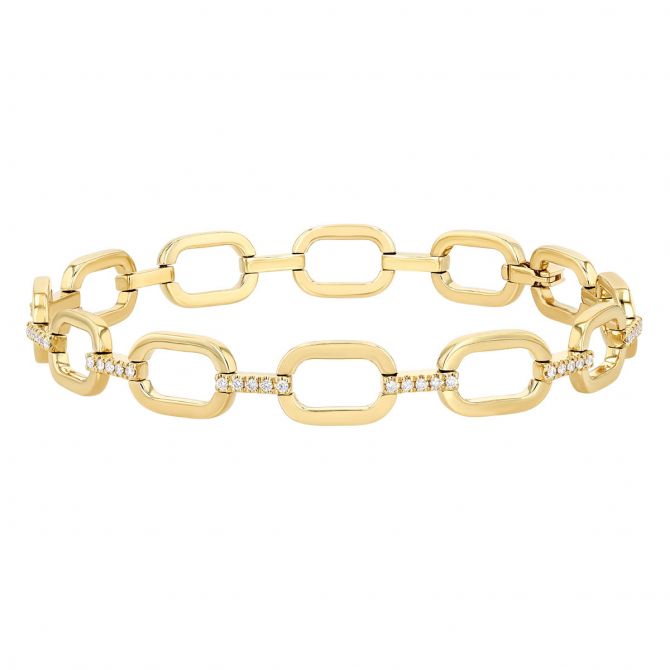 Yellow Gold Open Link Bangle With Diamond Bars | Borsheims