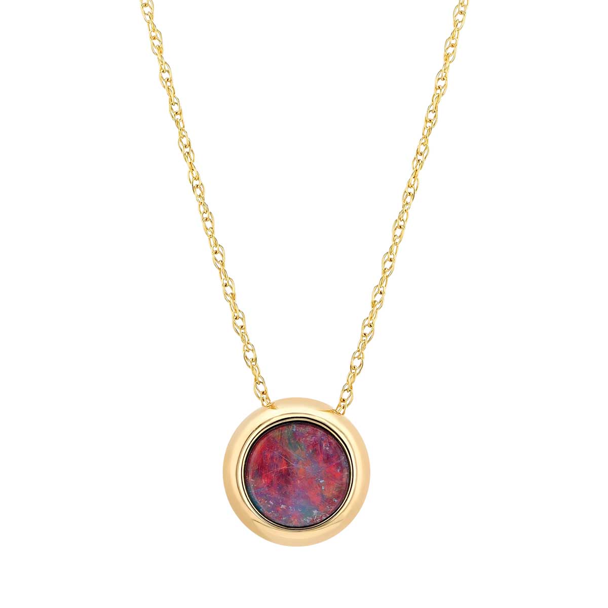Round Cabochon Bezel Set Black Opal Pendant in Yellow Gold, 18" | Borsheims