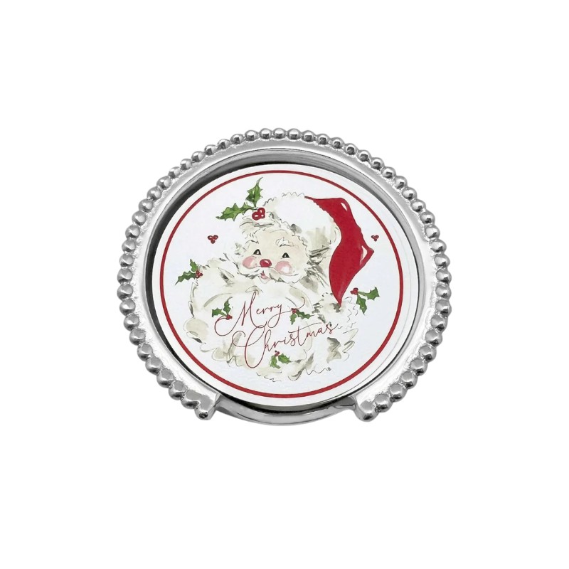 Mariposa Red Santa Beaded Coaster Set | 5517-P | Borsheims