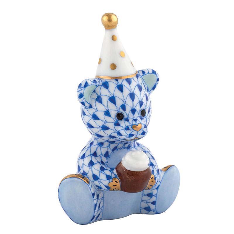 Herend Birthday Bear Figurine, Blue | SVHB16228000 | Borsheims