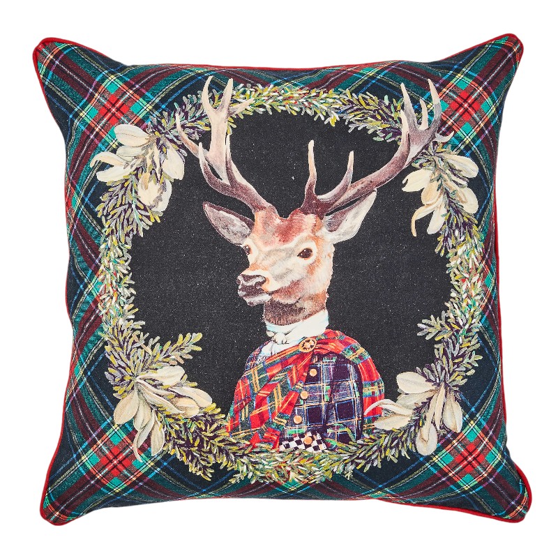 MacKenzie-Childs Tartan Stag Throw Pillow | 75740-1352 | Borsheims