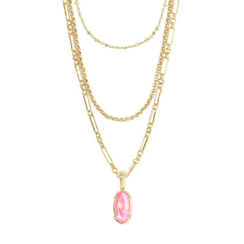 Kendra Scott Elisa Gold Triple Strand Necklace Iridescent Coral Illusion