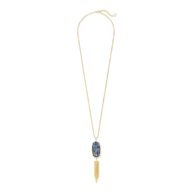 Kendra Scott Rayne Gold Tone Long Pendant Necklace in Teal Tie Dye Illusion 4217711378 Borsheims