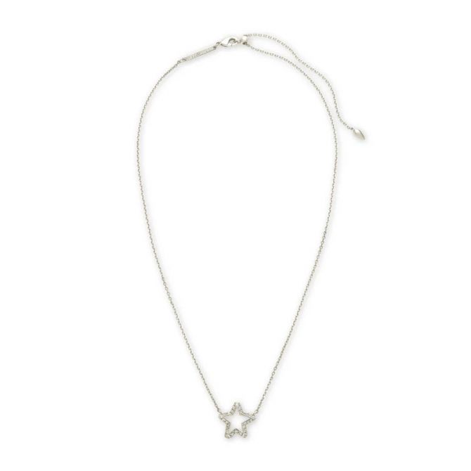 Kendra Scott Jae Star Silver Tone Pendant Necklace in White Crystal 4217719663 Borsheims