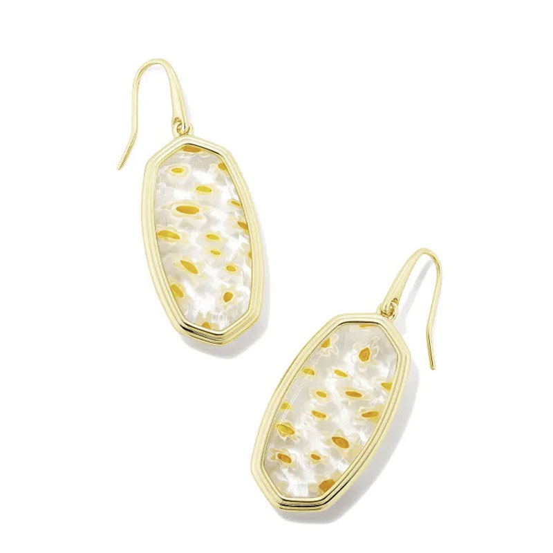 Kendra Scott Framed Gold Tone Drop Earrings in White Mosaic Glass ...