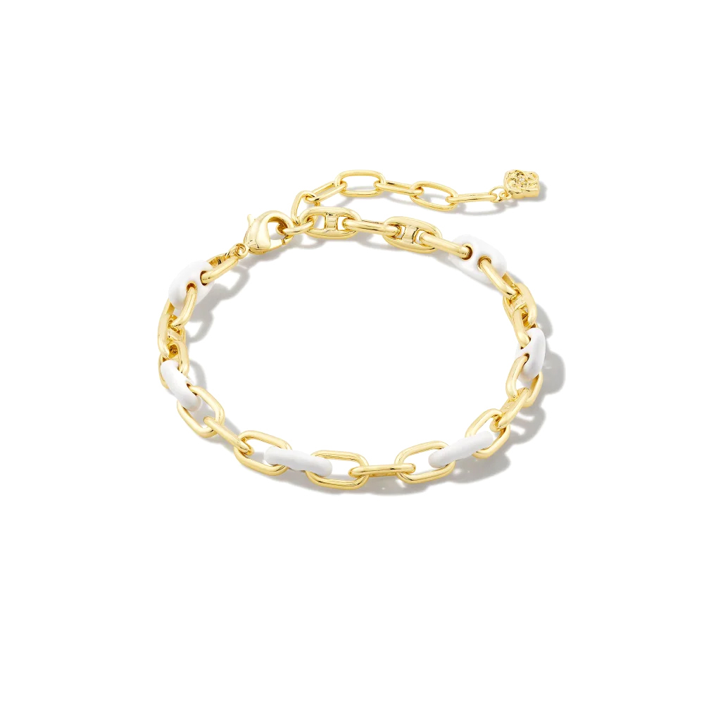 Kendra Scott Yellow Gold Plated Bailey Chain Bracelet in White Mix ...