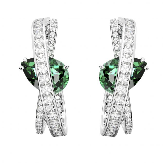 Swarovski Hyperbola Carbon Neutral Zirconia Mixed Cuts Hoop Earrings Green and Rhodium Plated 5665334 Borsheims