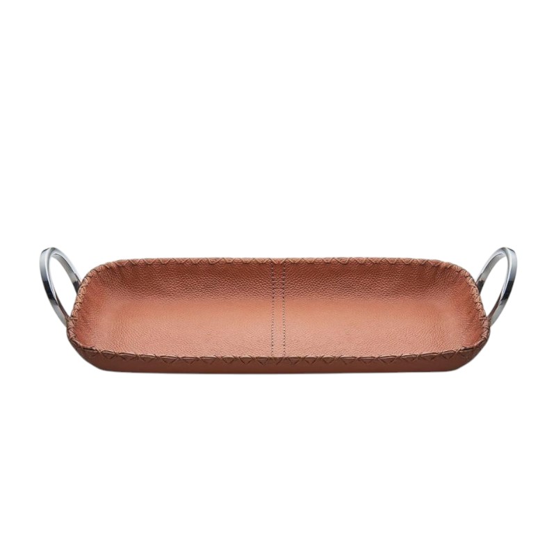 Mary Jurek Brown Leather Rectangle Tray with Handles | DLTB001 | Borsheims