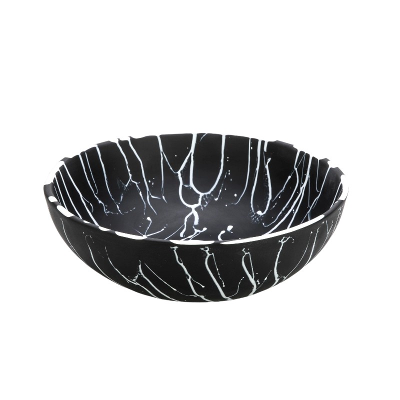 Nashi Small Signature Round Bowl, Solid Black with White Splatter ...