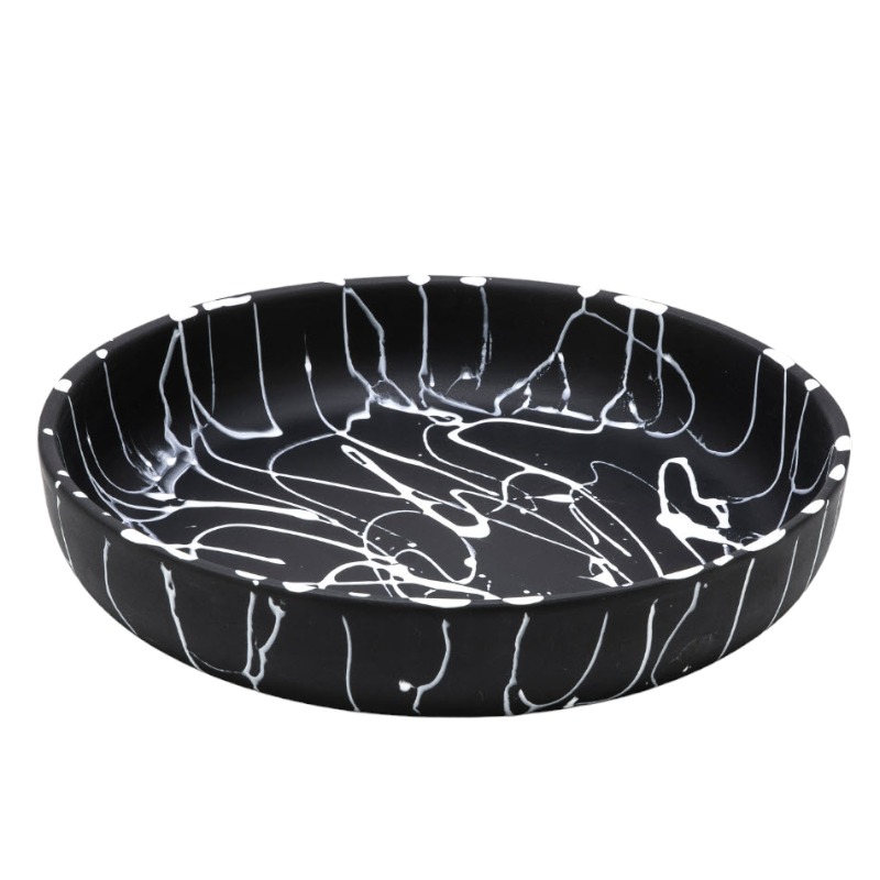 Nashi Signature Medium Round Platter, Solid Black with White Splatter ...