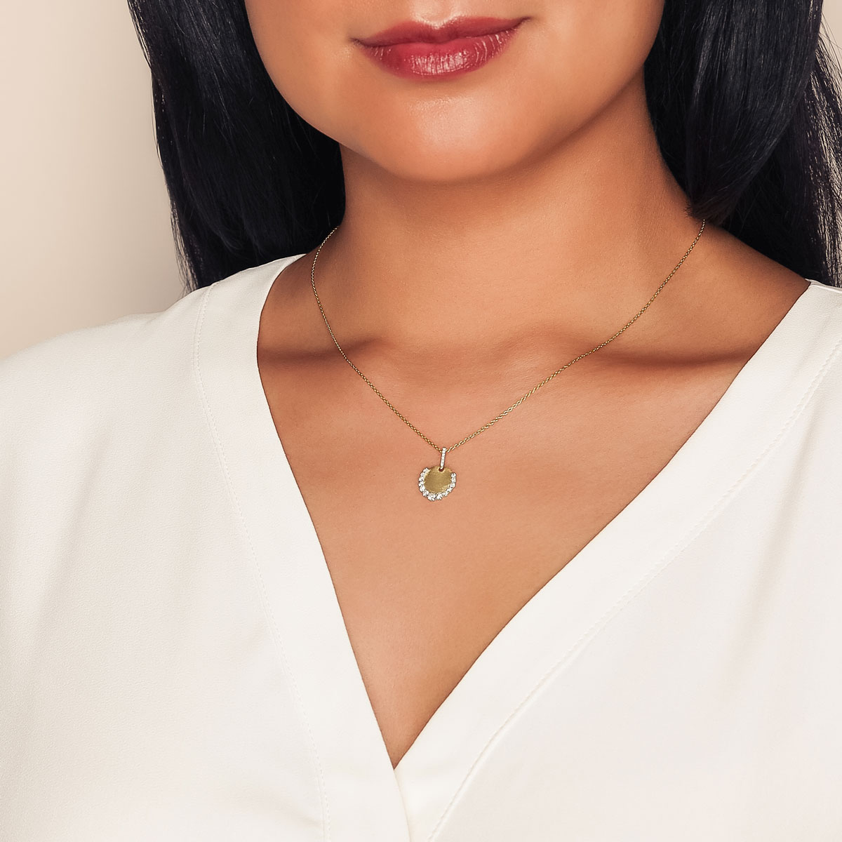 Disc Pendant in Matte Yellow Gold with Diamond Edge | Borsheims
