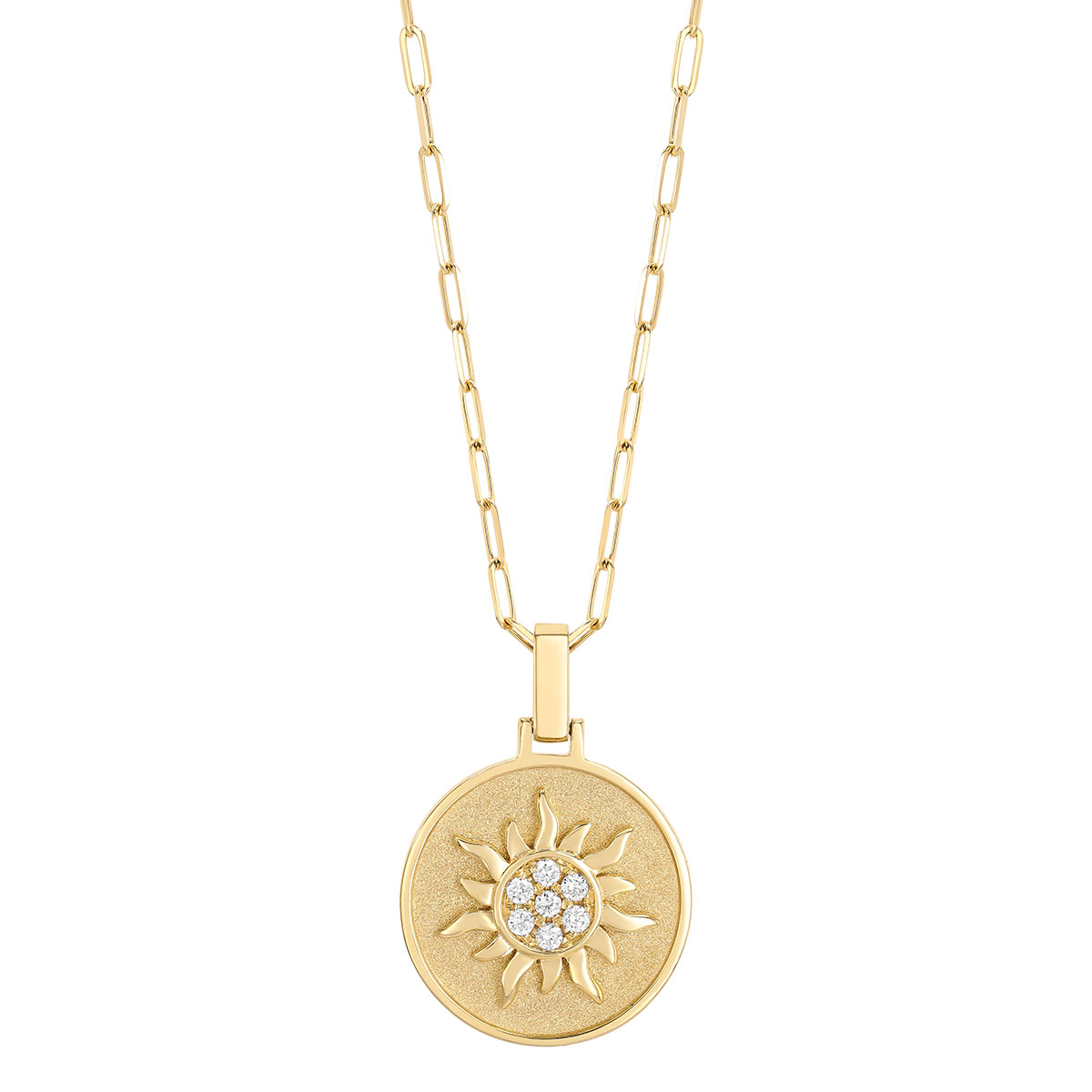 Frederic Sage Sunburst Diamond Disc Pendant in Matte Yellow Gold, 18 ...