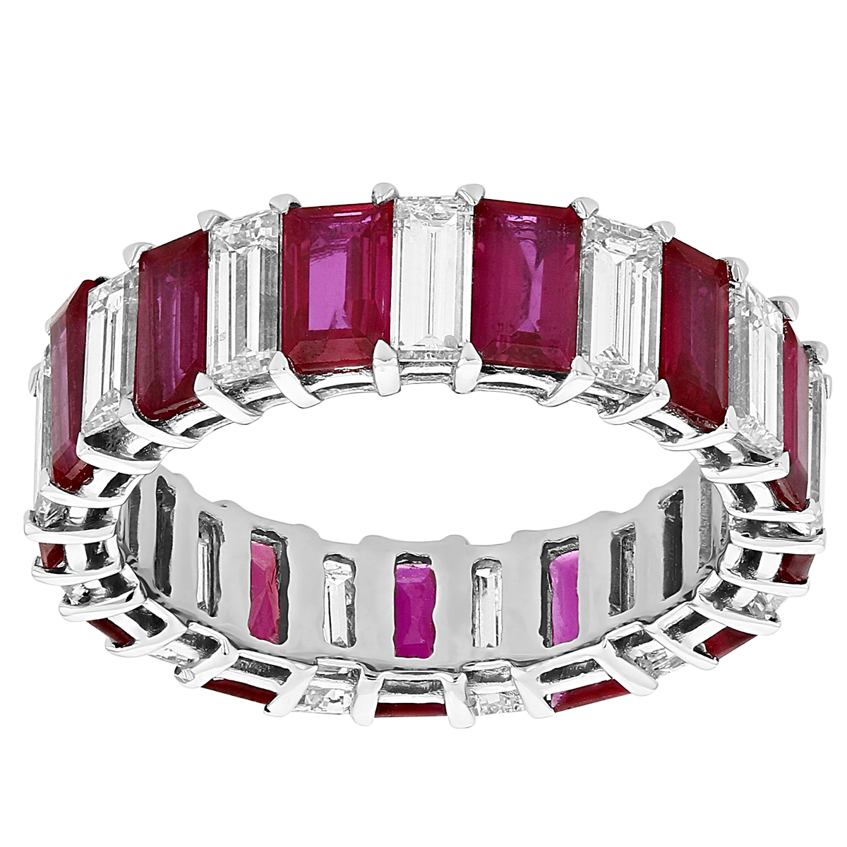 Baguette Ruby & Diamond Alternating Eternity Ring in White Gold, Size 6 ...