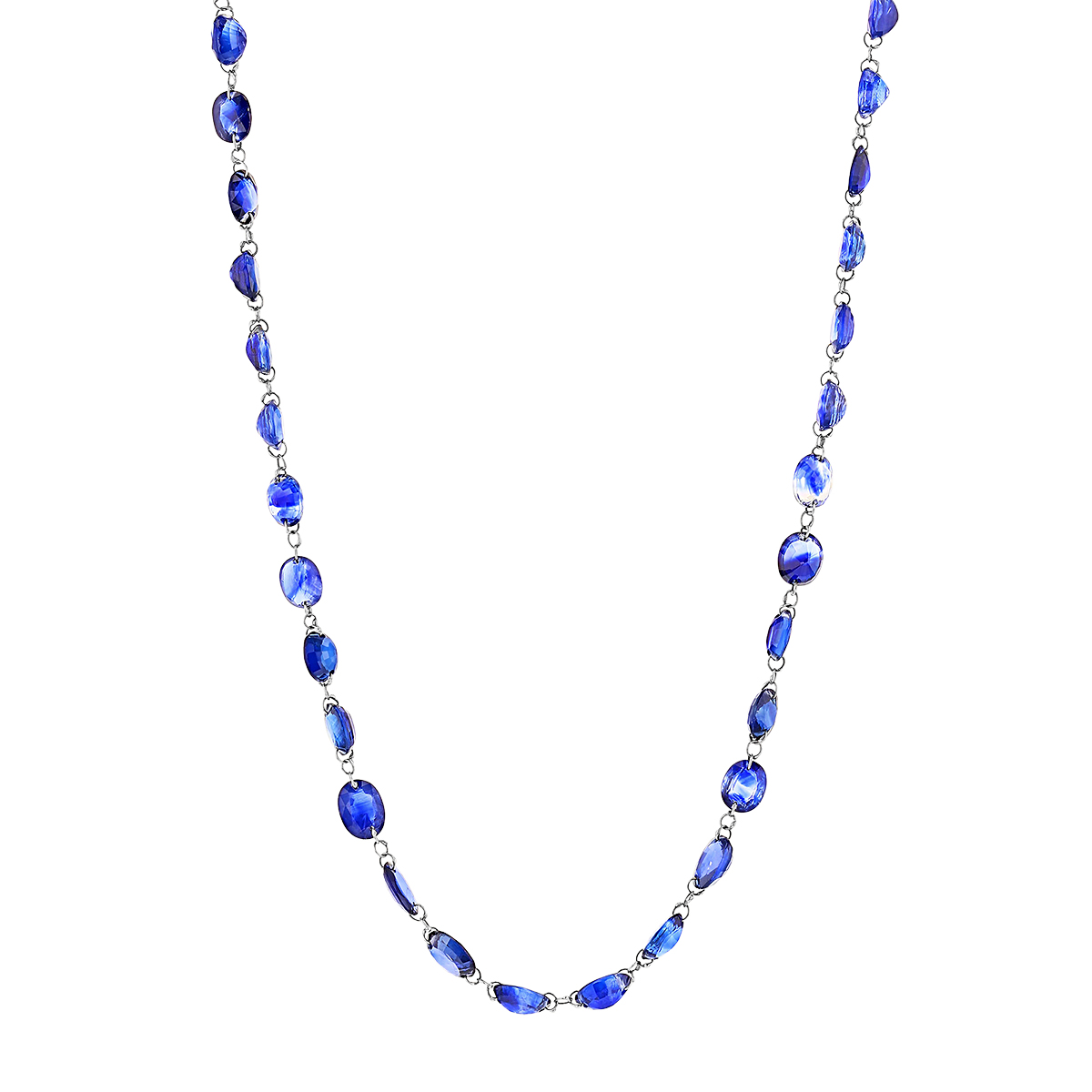 Sapphire Oval Bead Necklace in White Gold, 36" | Borsheims