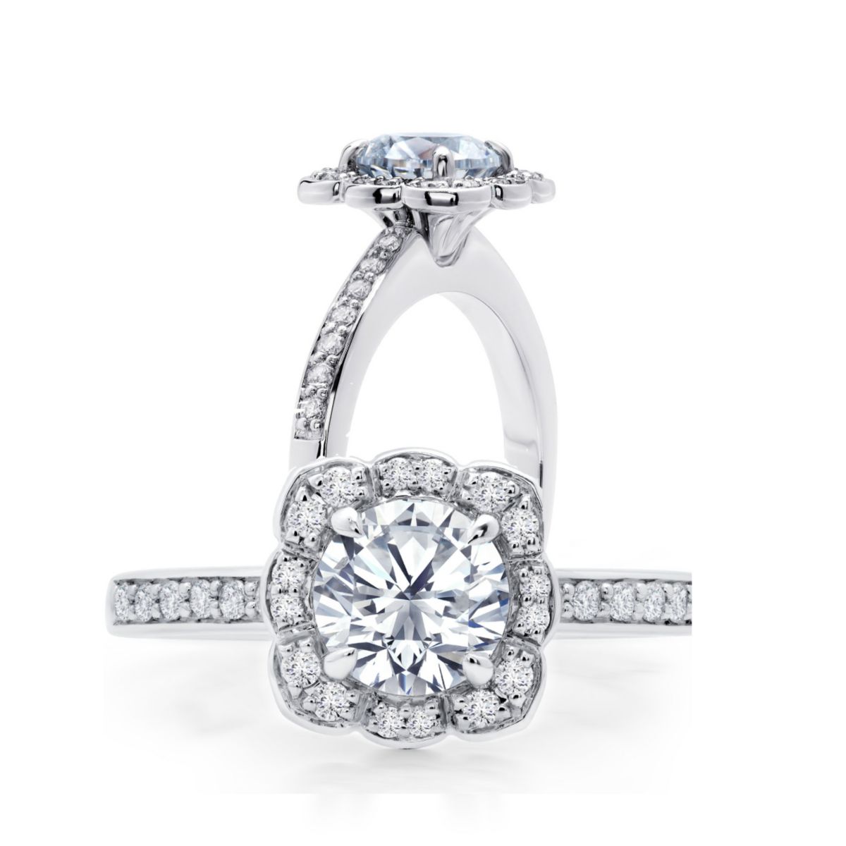 Peter Storm 18K White Gold Diamond Scalloped Halo Ring Setting ...