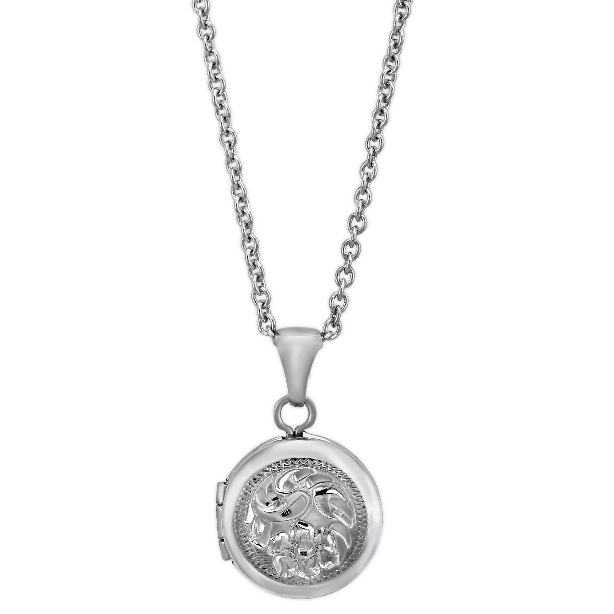 Sterling Silver Child's Round Locket With Flowers, 15.5" | Borsheims