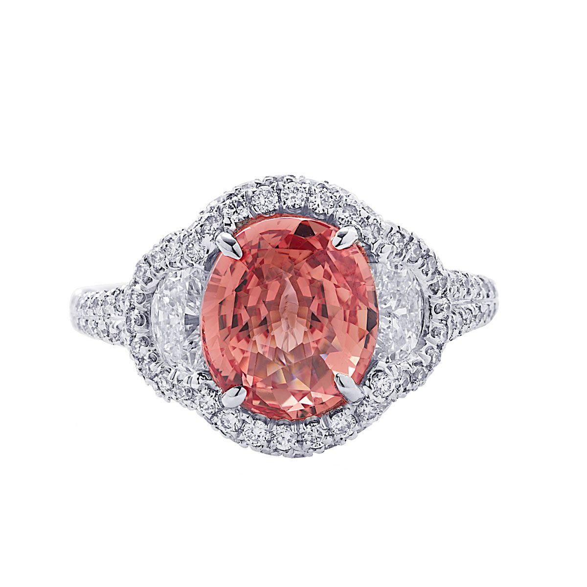 JB Star Platinum Oval Padparadscha Sapphire & Diamond Ring | Borsheims JB Star Platinum Oval Padparadscha Sapphire & Diamond Ring | Borsheims